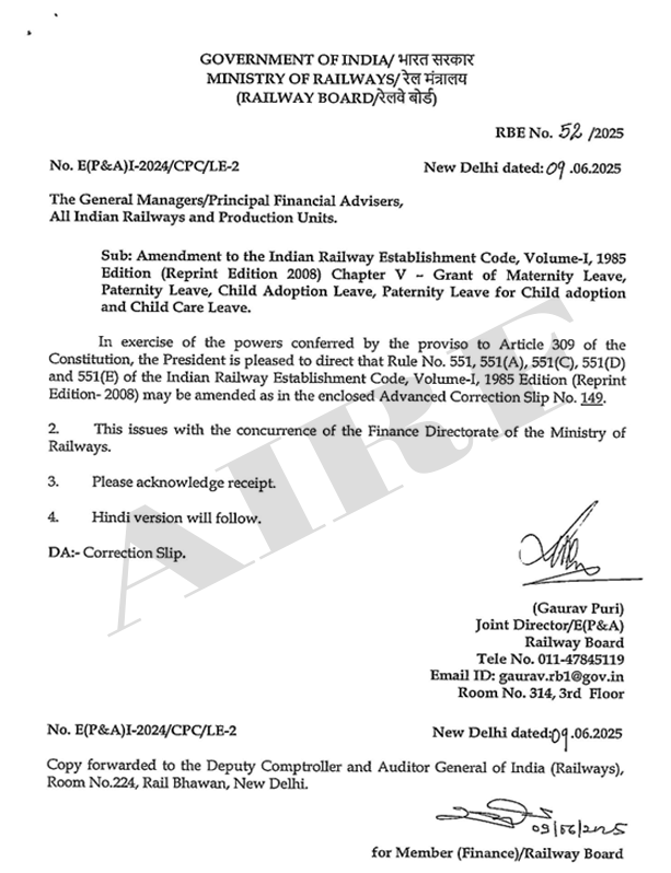 Grant of Maternity Leave, Paternity Leave, Child Adoption Leave ...